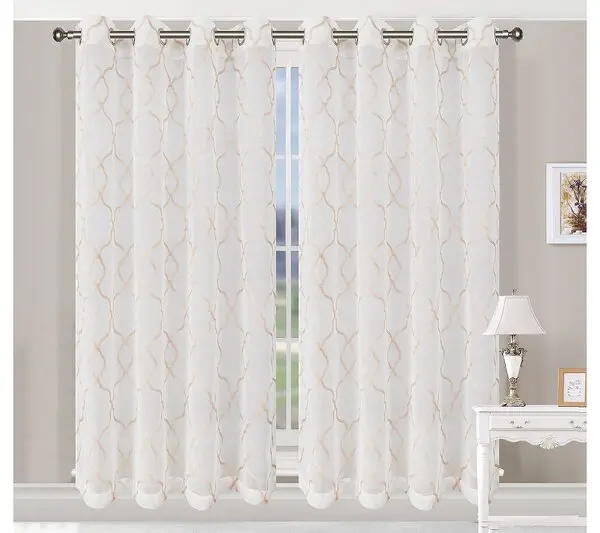 SUPERIOR Embroidered Lattice Sheer Curtain Pane L Set,42' X 96