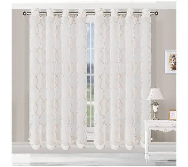 SUPERIOR Embroidered Lattice Sheer Curtain Pane L Set, 42'x63