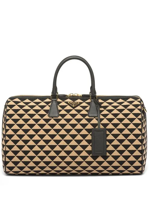 Prada Symbole Embroidered Fabric Travel Bag - Black