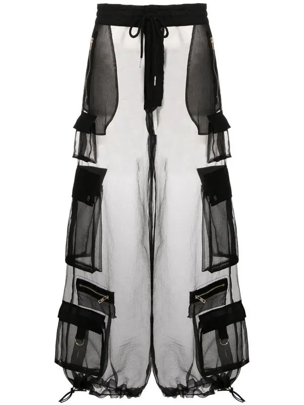 Cynthia Rowley Sheer Cargo Trousers - Black