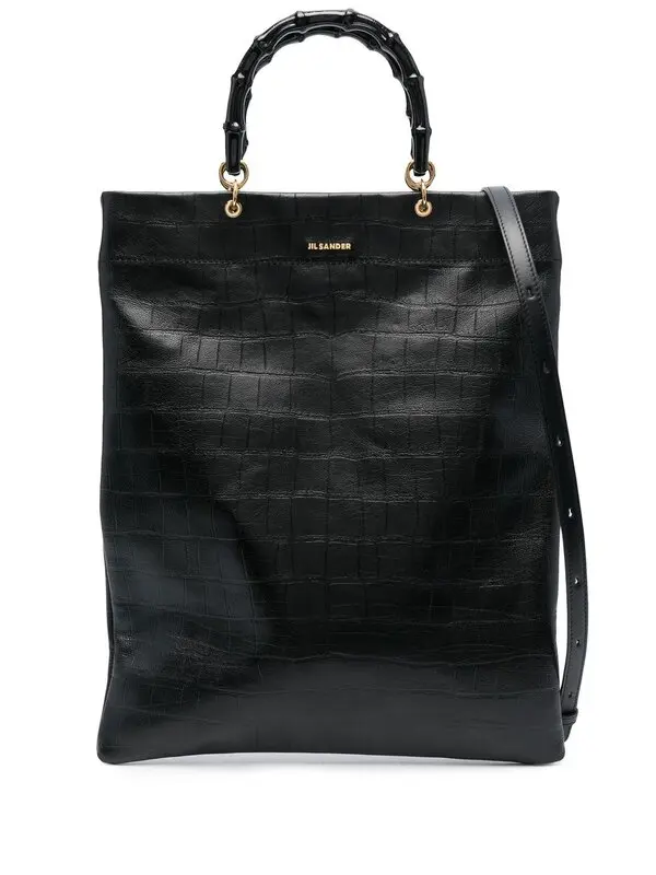 JIL SANDER Crocodile-effect Leather Tote - Black