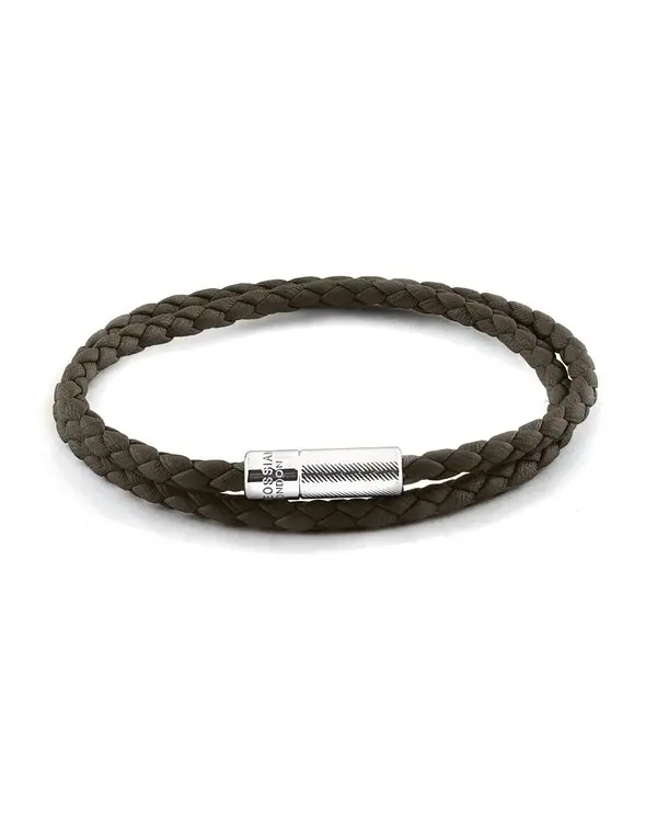 Tateossian Braided Leather Double-wrap Bracelet - Dark Brown