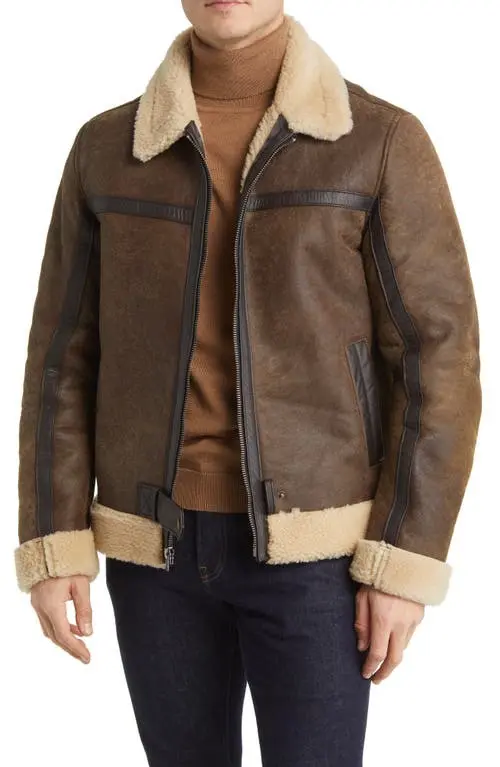 Frye Leather Jacket With Shearling Trim