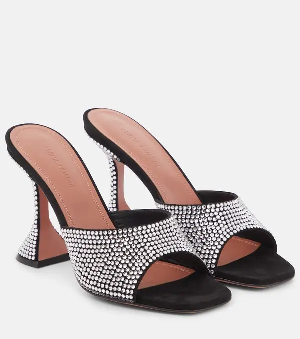 Amina Muaddi Lupita Crystal-embellished Mules - Black