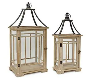 MELROSE Natural Wooden Floor Lantern With Open Op