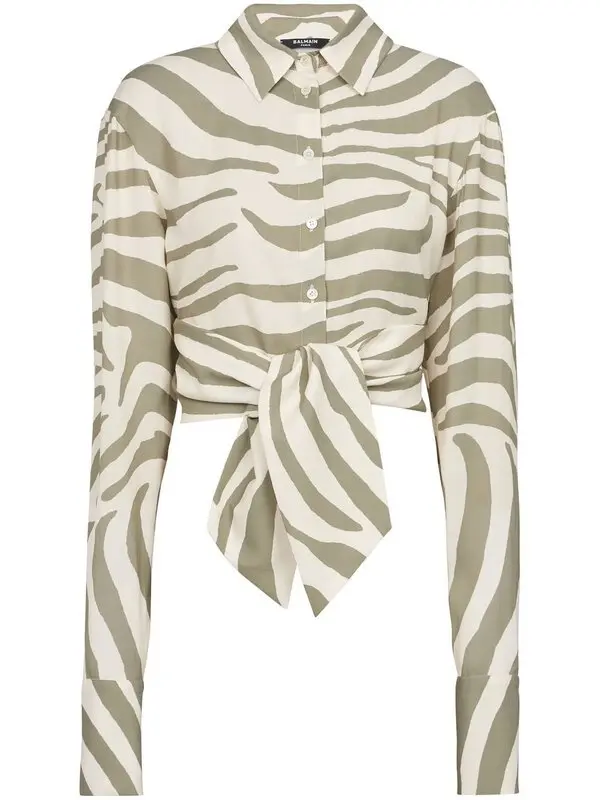 Balmain Animal-print Tie-waist Shirt - Neutrals