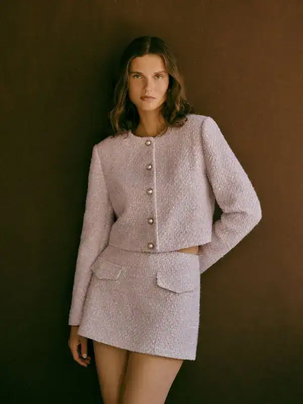 Reformation Imogen Skort In Lavender Tweed 50% Off Editorialist