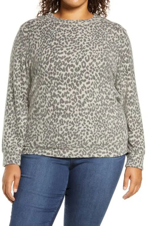 Loveappella Brushed Leopard Print Top - Ivory/charcoal
