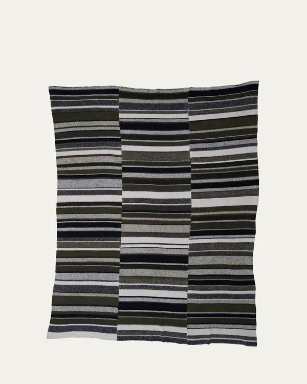 THE ELDER STATESMAN Cashmere Stripe Super Soft Blanket - New Olive
