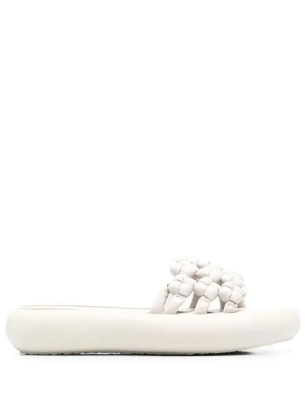 VIC MATIE Woven Leather Platform Slides - Neutrals