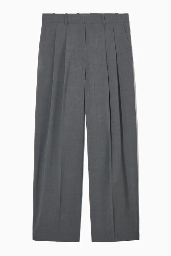 Cos Relaxed Tailored Wool Wide-leg Pants - Gray