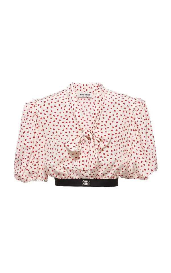 Miu Miu Crepe De Chine Cuori Cropped Top