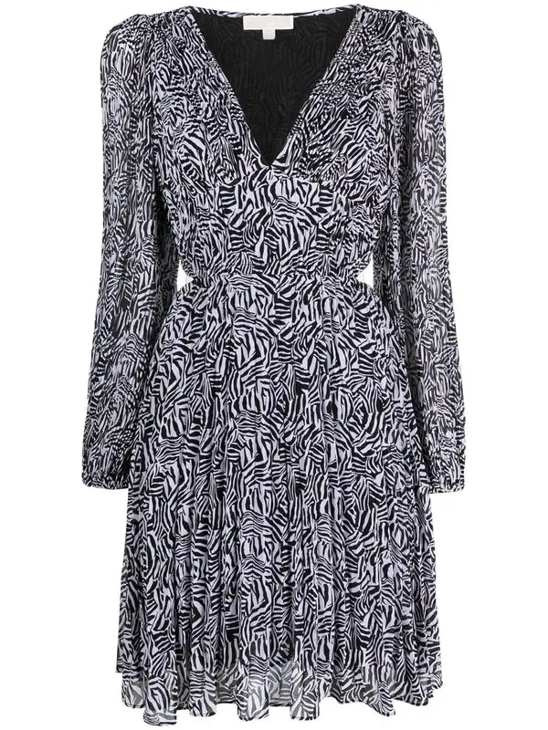 Michael Kors Pleated Zebra-print Mini Dress
