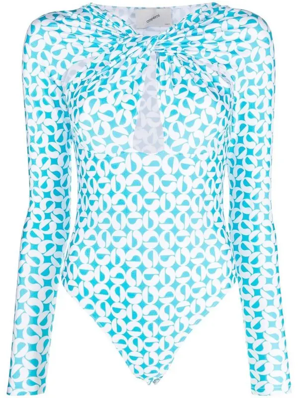 Coperni Geometric Print Long-sleeve Bodysuit - Blue