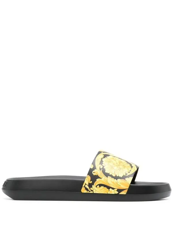 Versace Barocco Rubber Slides - Black