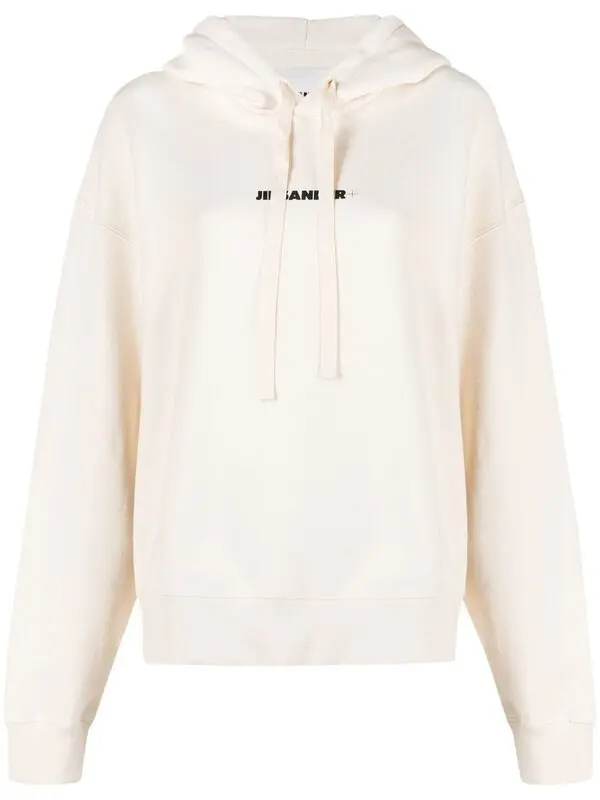 JIL SANDER Logo-print Drawstring Hoodie - Neutrals