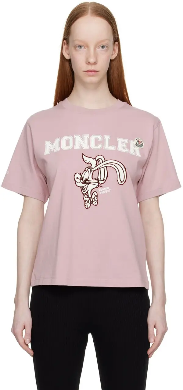 Moncler Pink Flocked T-Shirt - 523 Pink | Editorialist
