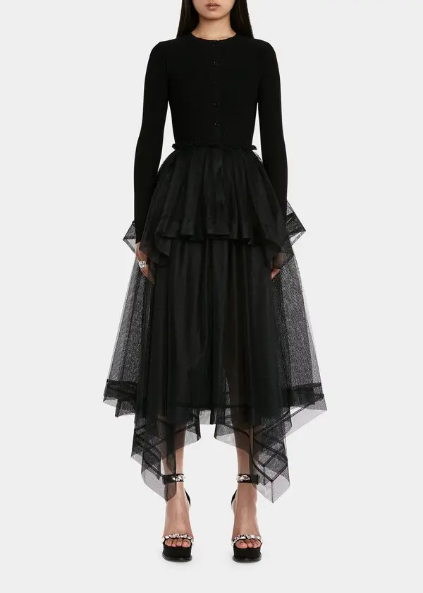 Buy Alexander McQueen Organza Asymmetric Layered Skirt - Black At 70% ...