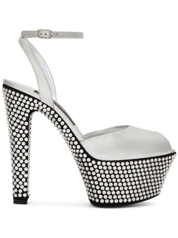 Dolce & Gabbana 150mm Rhinestone Platform Sandals - Silver