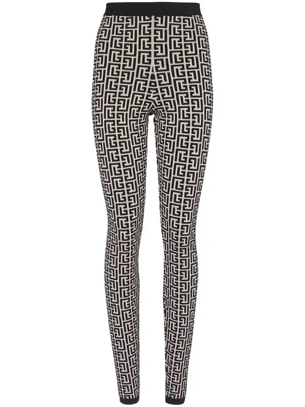 Balmain Monogram-print High-waisted Leggings - Black