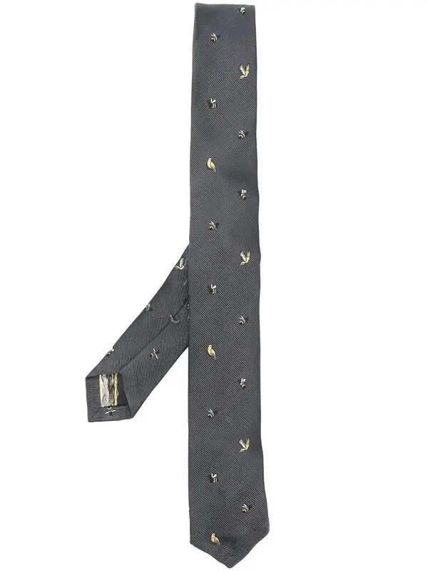 Thom Browne Embroidered Silk Neck Tie - Grey