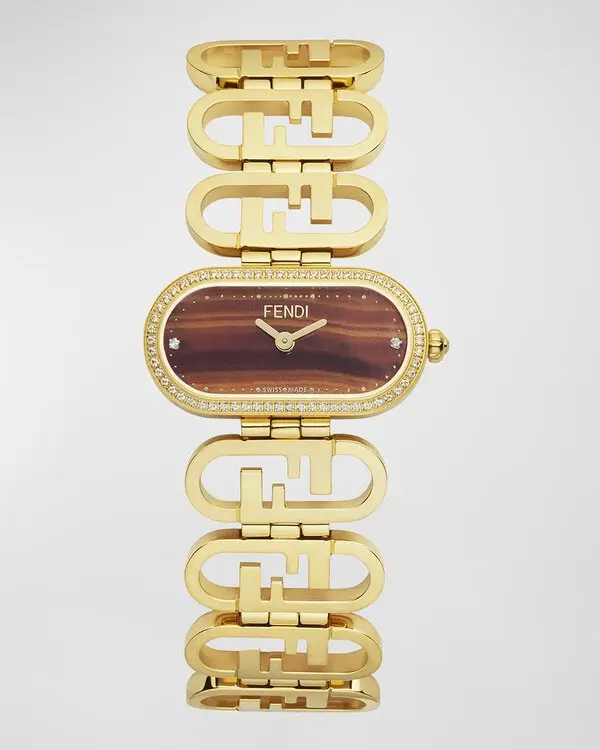 Fendi O'lock Oval Bracelet Watch With Diamonds - Brown
