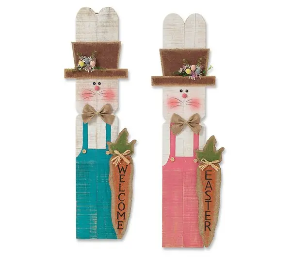 GERSON INTERNATIONAL S/2 34.6'h Wood Bunny With Easel Stands Gers On Co