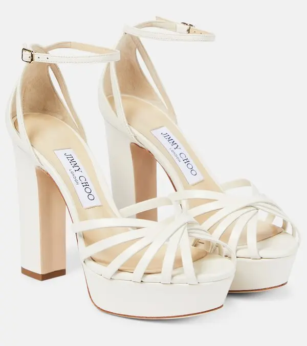 JIMMY CHOO Isra Leather Platform Sandals - Beige