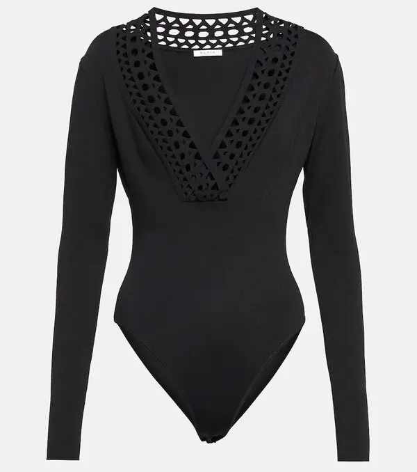 Alaïa Cutout V-neck Bodysuit - Black