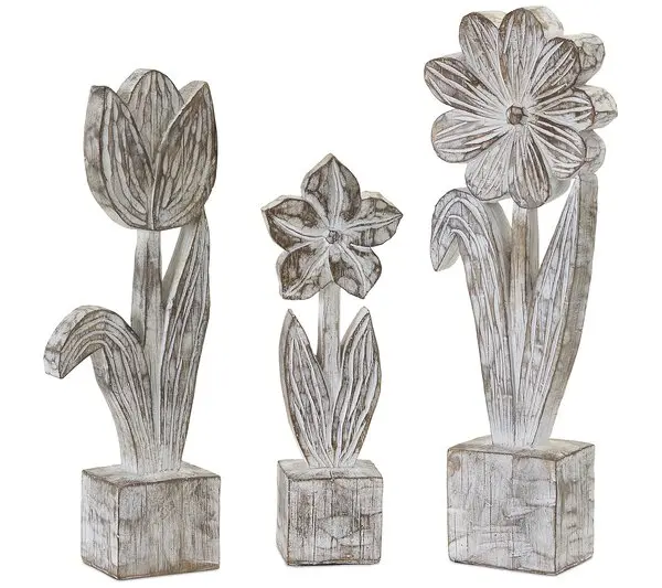 MELROSE White-washed Stone Potted Flower