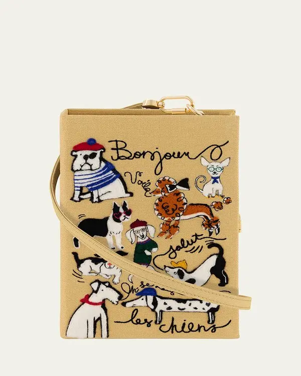 OLYMPIA LE-TAN Bonjour Les Chiens Book Clutch Bag - Latte