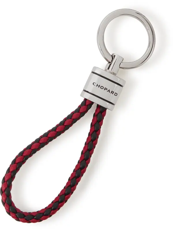 Chopard Braided Leather And Silver-tone Keyring - Red