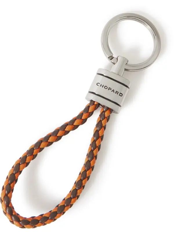 Chopard Braided Leather And Silver-tone Keyring - Orange