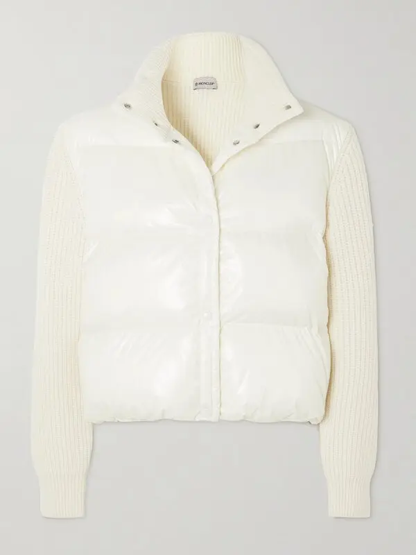 Moncler Ribbed Wool And Quilted Shell Down Hoodie - White