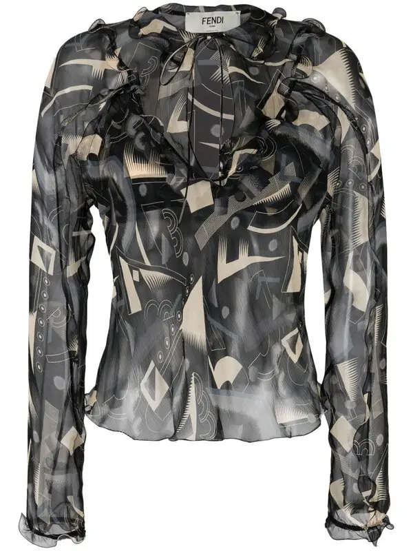Fendi Graphic Print Silk Blouse