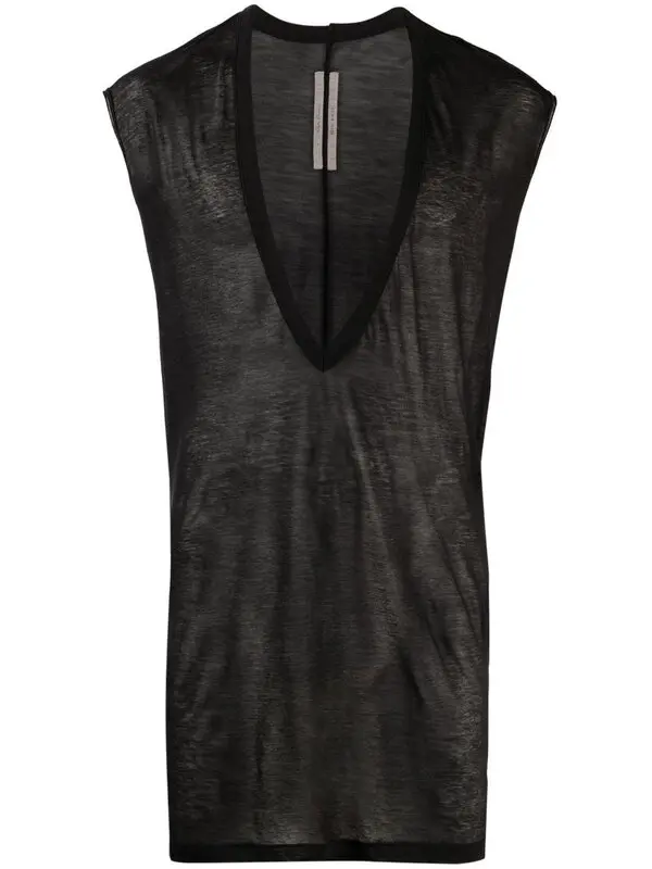 Rick Owens Dylan V-Neck Longline T-Shirt In Black - 50% Off