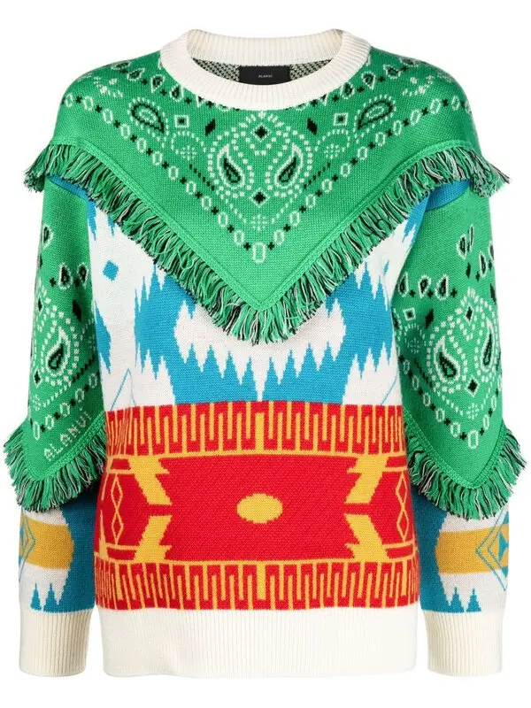 Alanui Icon Bandana Fringed Jumper - Green