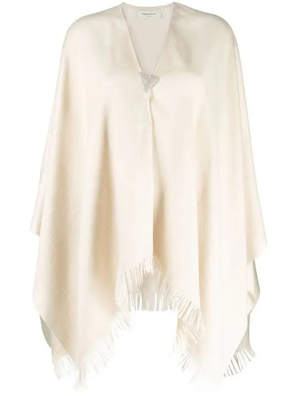 Fabiana Filippi Bread-embellished Fringed Cape - Neutrals