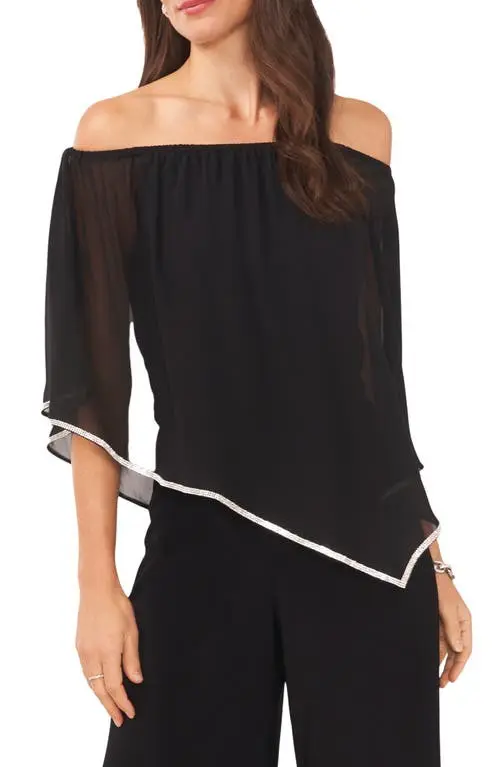 Chaus Rhinestone Trim Poncho - Black 001