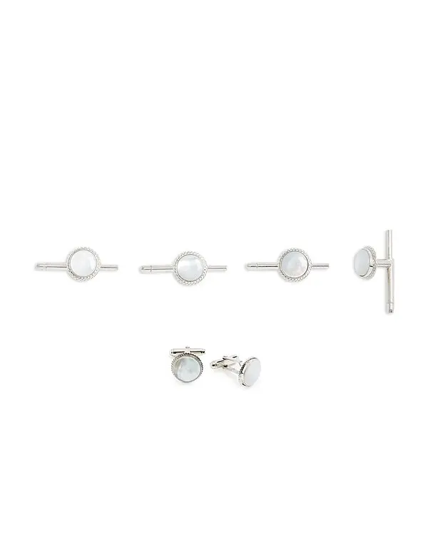 David Donahue Sterling & Mother Of Pearl Beveled Stud & Cufflink Set