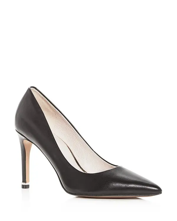 KENNETH COLE Riley Pointed Toe Pumps - Black Leather