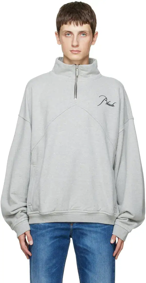 Rhude Gray Quarter Zip Sweatshirt In Heather Grey - 53% Off  