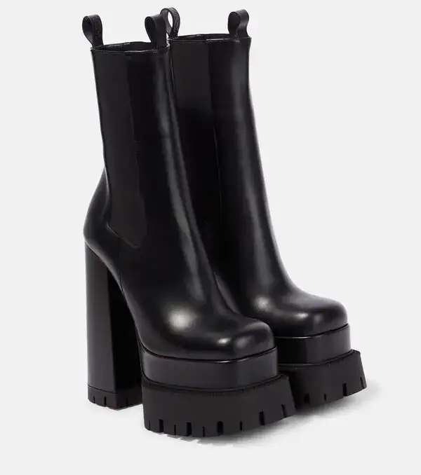 Versace Aevitas Platform Leather Ankle Boots In Black - 50% Off