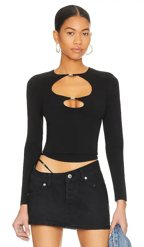 Alexander Wang Crewneck Long Sleeve Top Cut Out Detail - Black