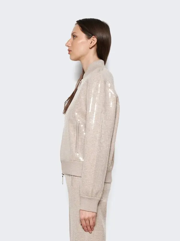 Burberry Sequinned Cashmere Cotton Blend Bomber Jacket - Beige Melange
