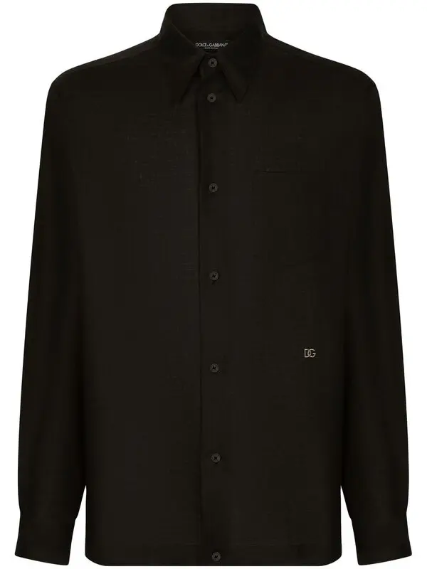 Dolce & Gabbana Logo-tag Linen Shirt - Black