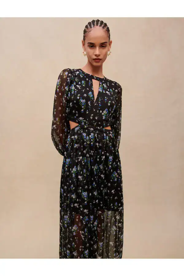 Maje Long Cut-Out Dress In Floral - 60% Off | Editorialist