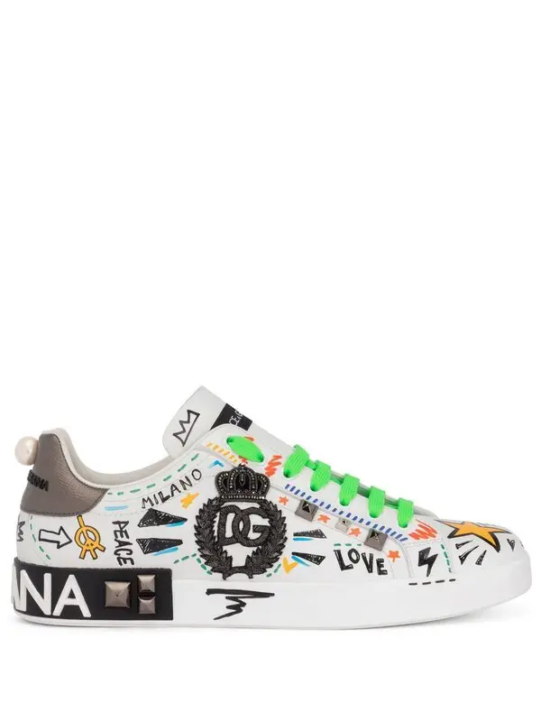 Dolce & Gabbana Portofino Leather Sneakers - White