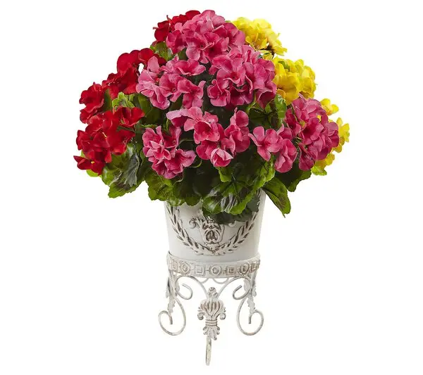 NEARLY NATURAL Geranium With Metal Planter By