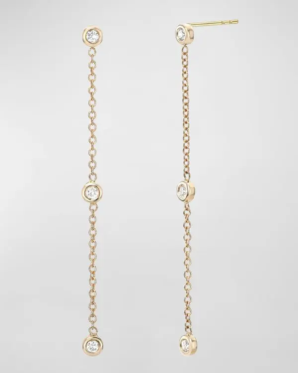 ZOE LEV Triple Bezel Diamond Drop Earrings - Yellow Gold & Diamond